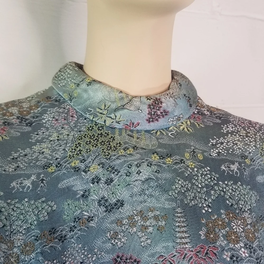 Vintage | Dresses | Vtg 5s 60s Blue Satin Cheongsam Dress | Poshmark